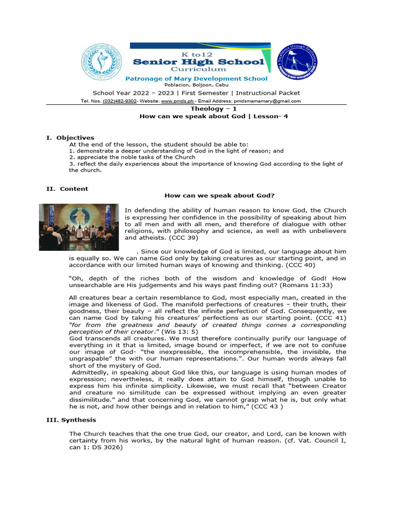 Theo 1 Lesson 4 | PDF | God | Knowledge