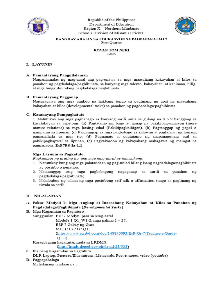 Detailed Lesson Plan For Teaching Demo (EsP7) | PDF