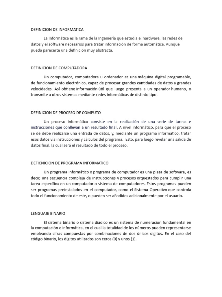 Definicion de Informatica | PDF | Hardware de la computadora | Informática