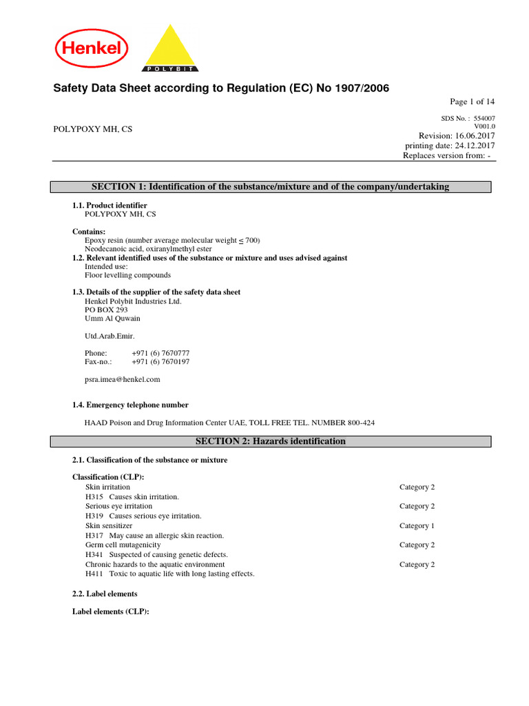 Epoxy Resin Safety Guide | PDF | Toxicity | Dangerous Goods