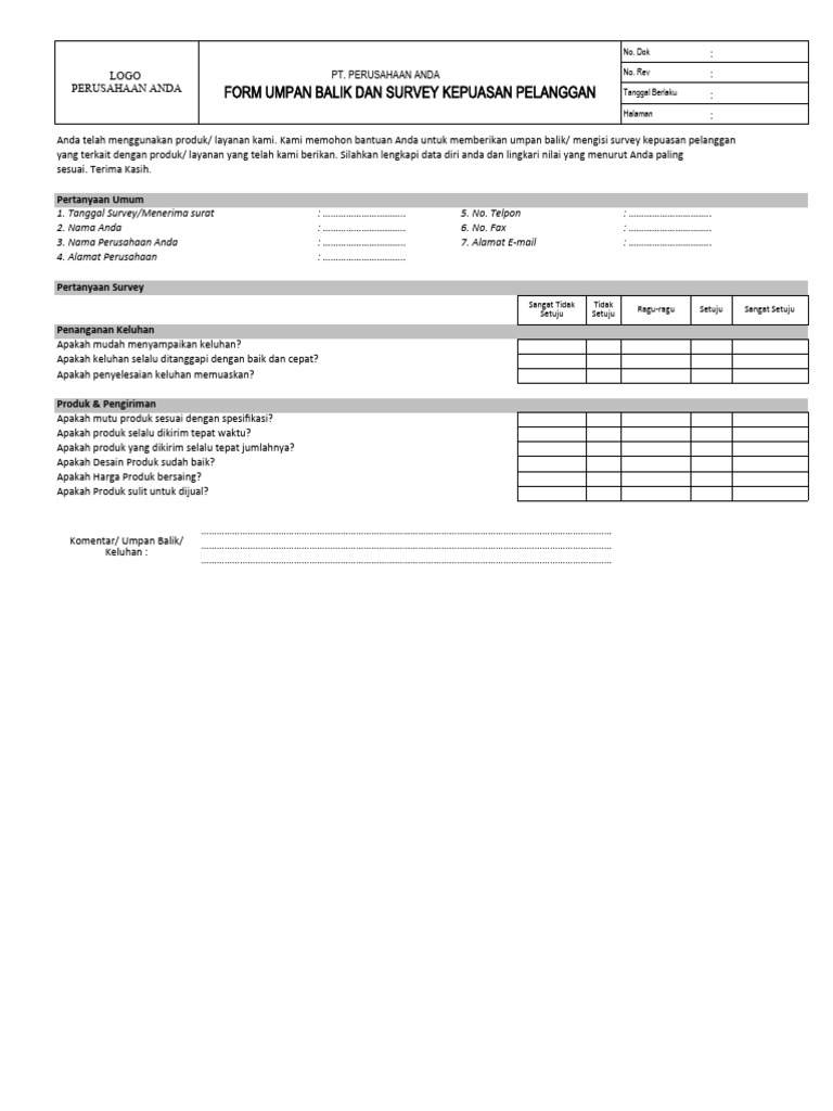 Form 09 Umpan Balik Dan Survey Kepuasan Pelanggan | PDF | Bisnis