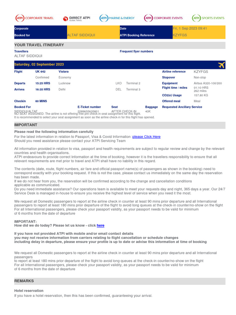 Atpi Itinerary Kzyfgs Lead Altaf Siddiqui 02-Sep-23 | PDF | Aviation