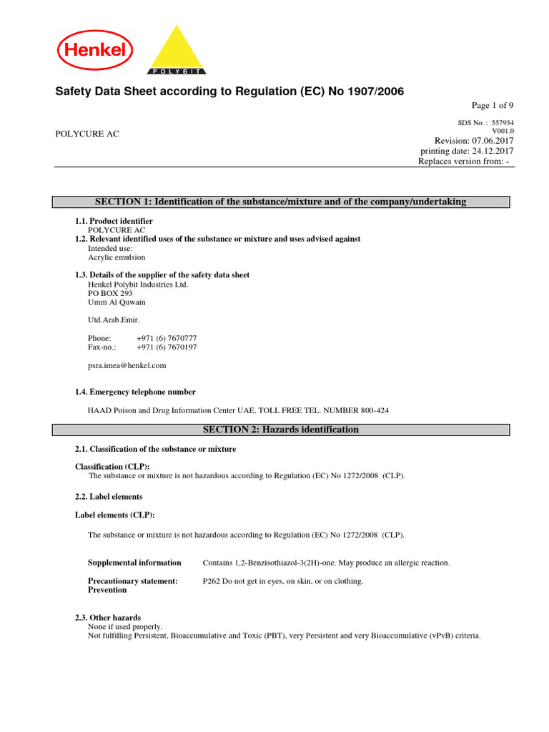 POLYCURE AC | PDF | Toxicity