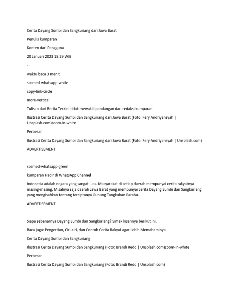 Cerita Dayang Sumbi Dan Sangkuriang Dari Jawa Barat | PDF