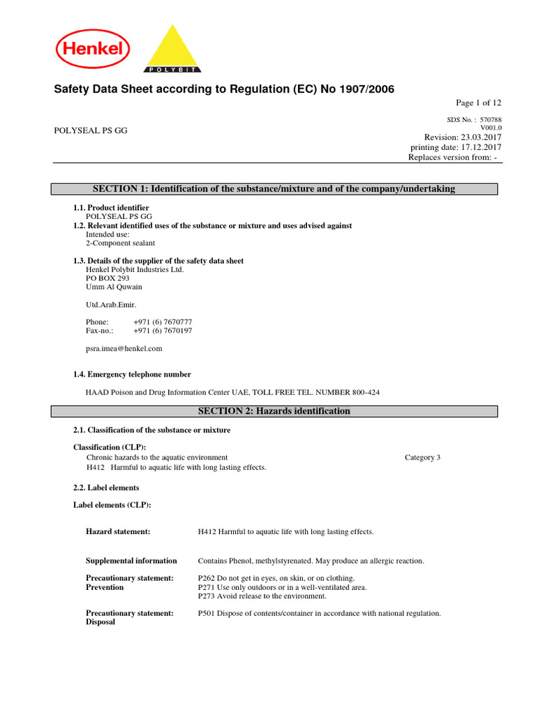 Polyseal PS GG | PDF | Personal Protective Equipment | Toxicity