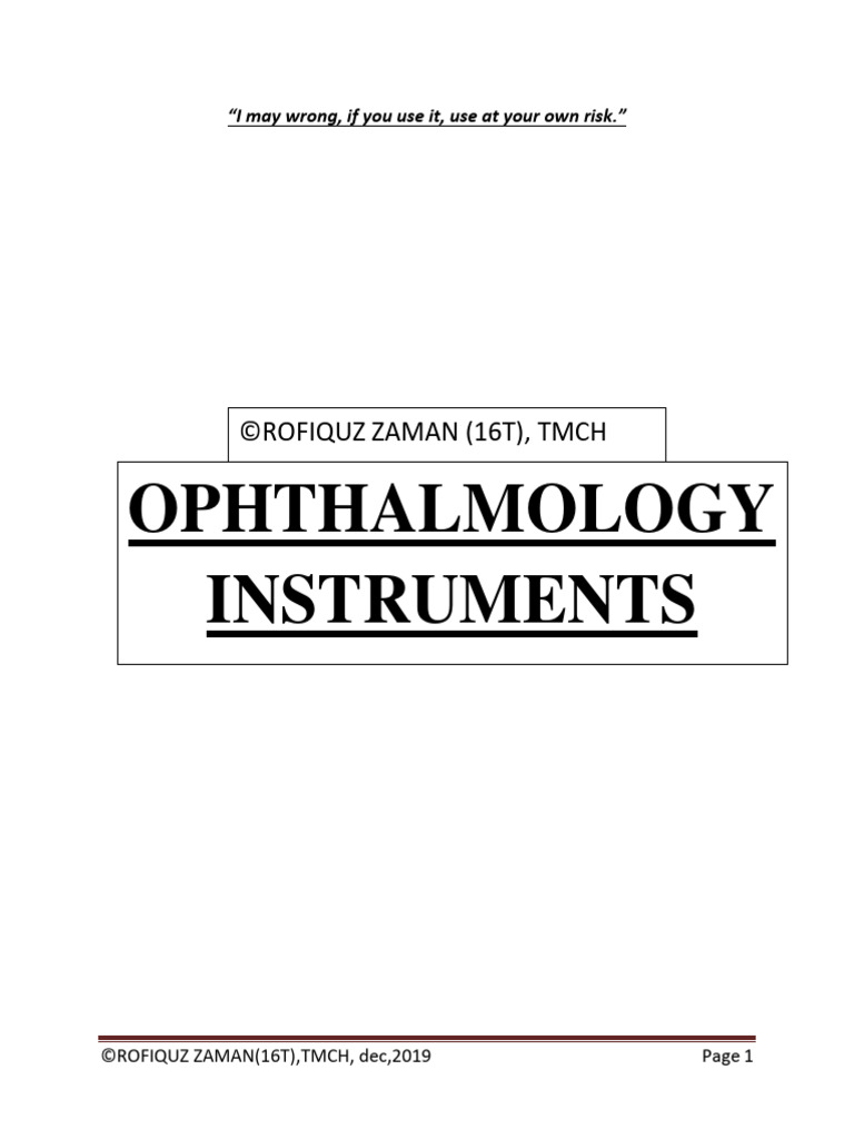 Optha Instruments (R.zaman) | PDF | Cornea | Myopia