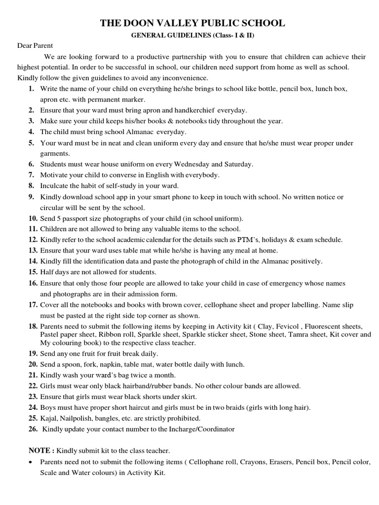 Guidelines For Class 1 & 2 Updated New 2 | PDF