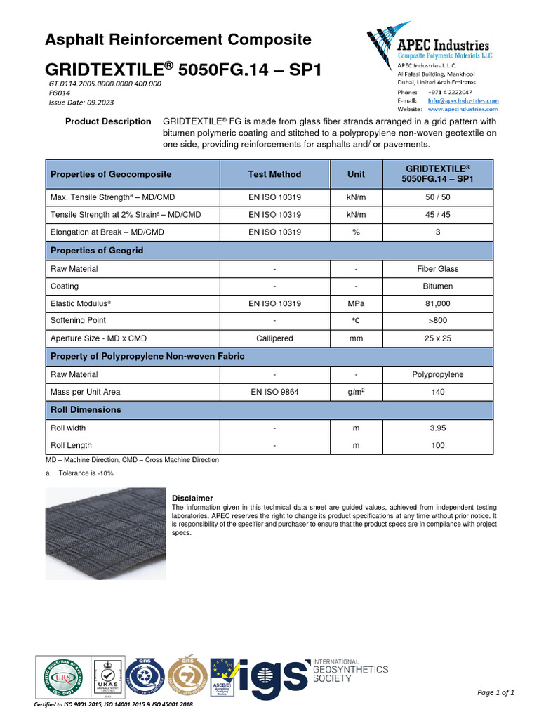 TDS of GRIDTEXTILE 5050FG.14-SP1 | PDF | Composite Material | Building Engineering