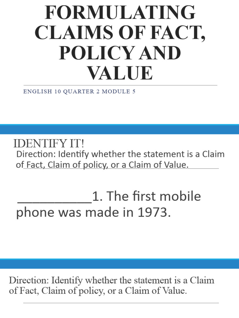 Formulating Claims: Fact, Policy, Value | PDF | Policy | Evidence