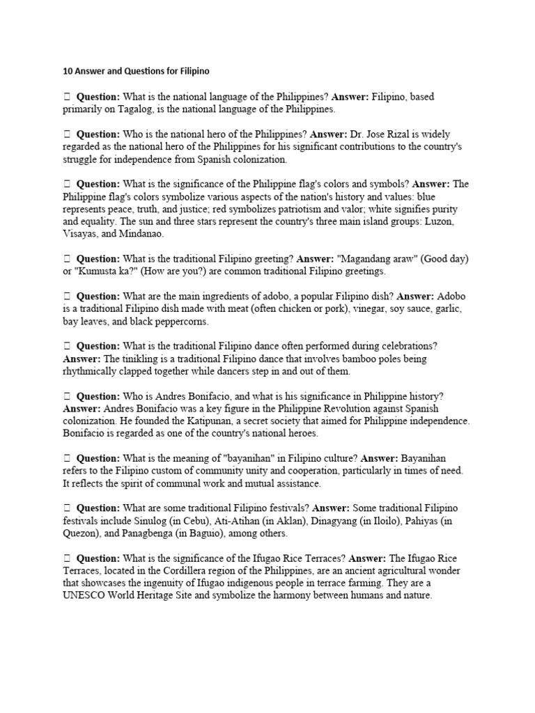 10 Answer and Questions for Filipino | Download Free PDF | Philippines ...