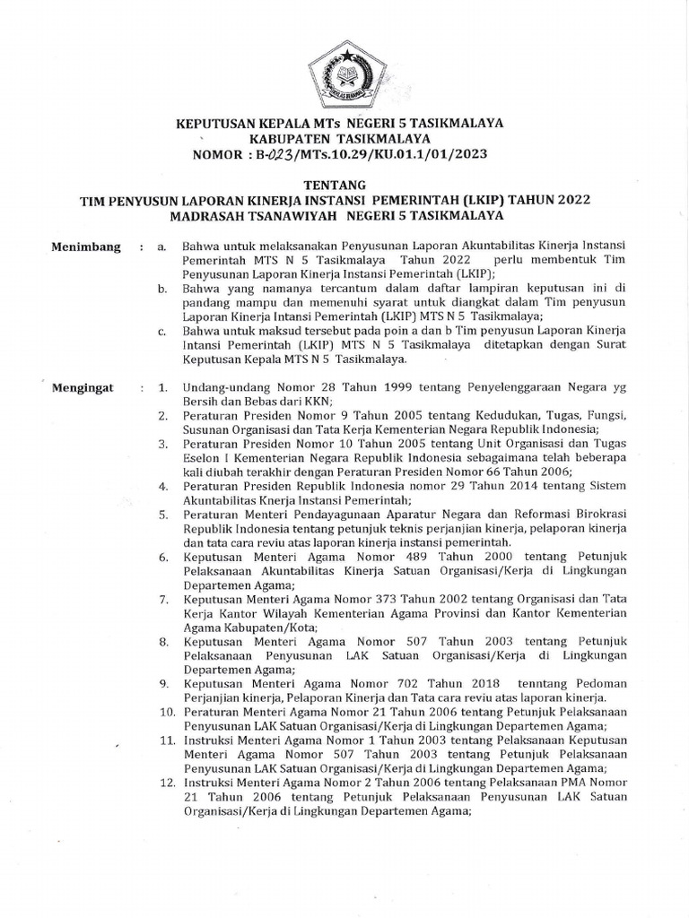 Lakip - 2022 MTSN 5 TSM | PDF