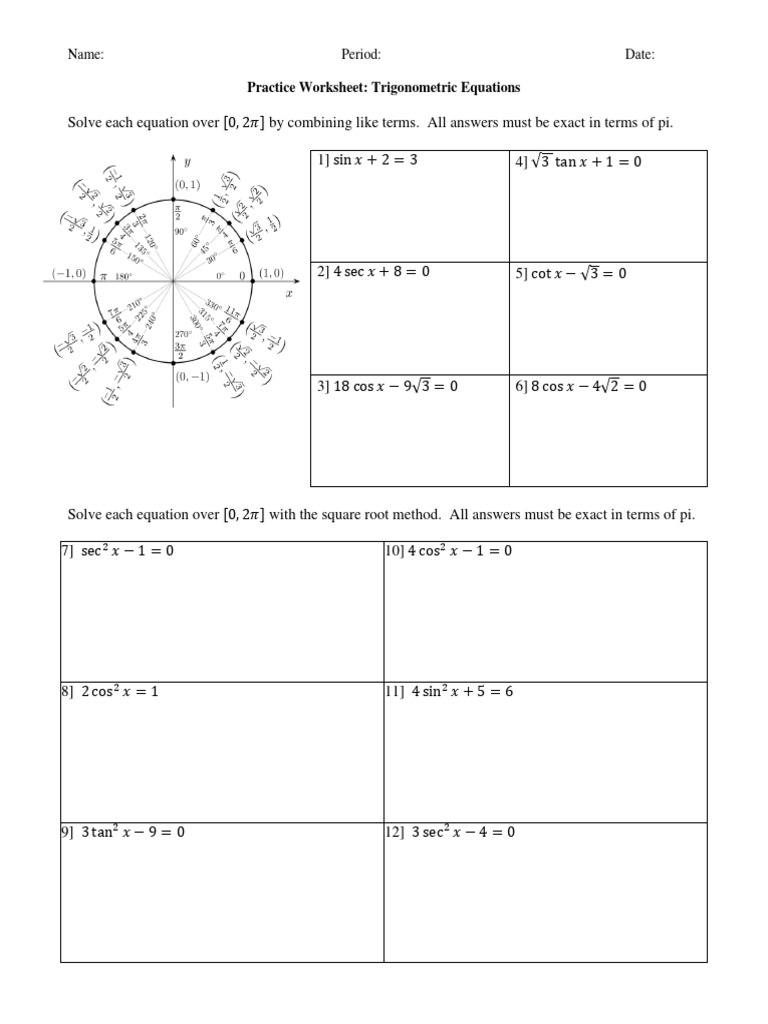 Nutley High School Solving Trig Equations Worksheet | PDF
