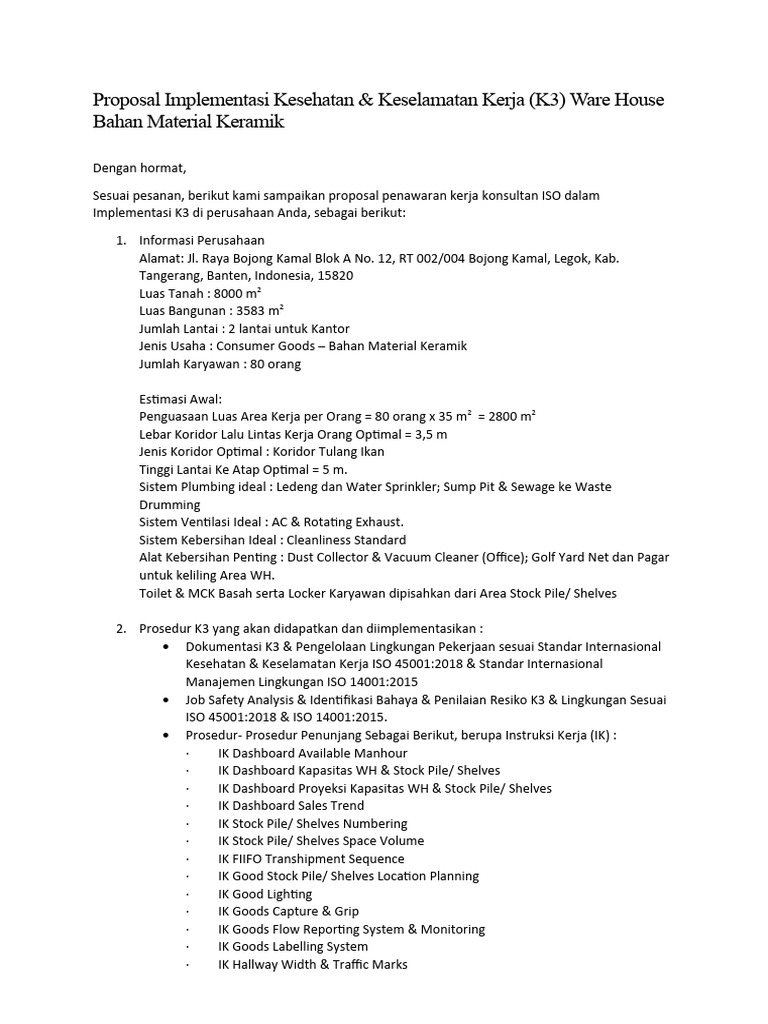 Proposal K3 untuk Gudang Keramik | PDF