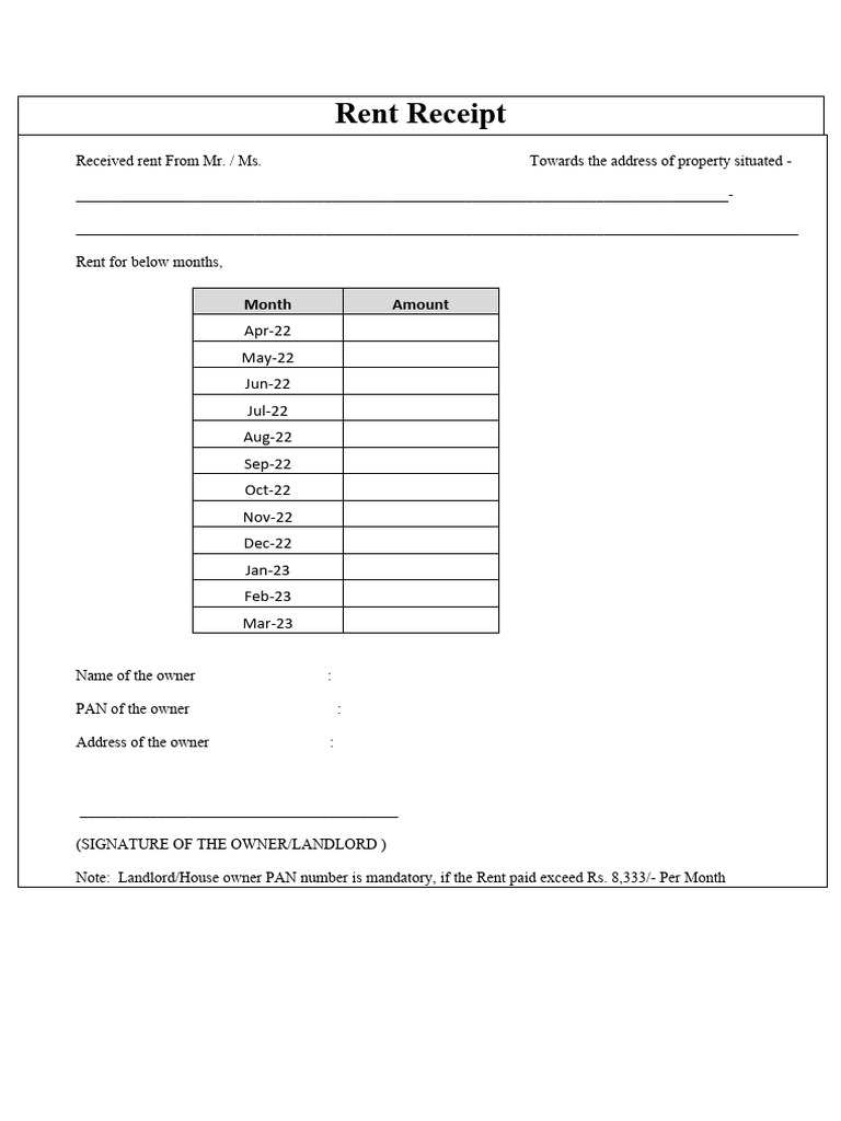 Rent Receipt Format | PDF