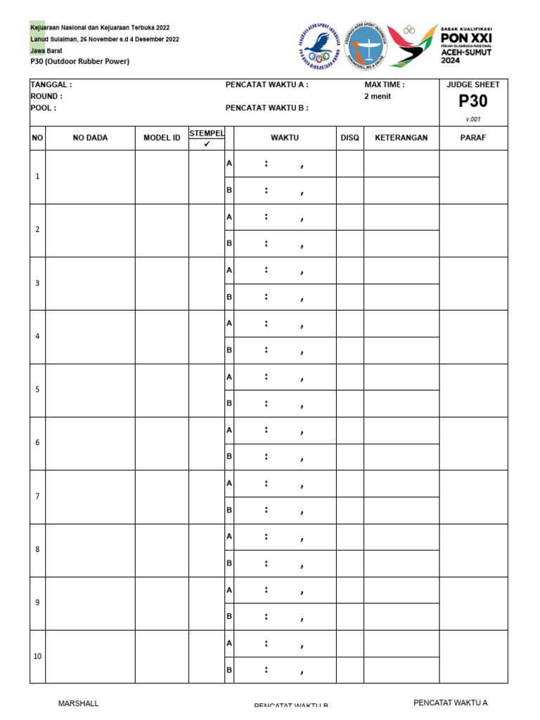 Judge Sheet 2023 - BKPON23 | PDF