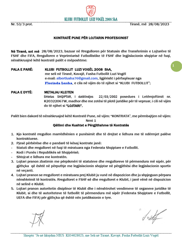 Kontrata 2023 Alb. Metaliaj Kleiten | PDF