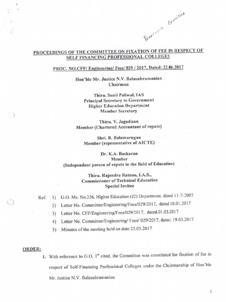 Proceedings of Fixation of Fee Permanent Committe | PDF