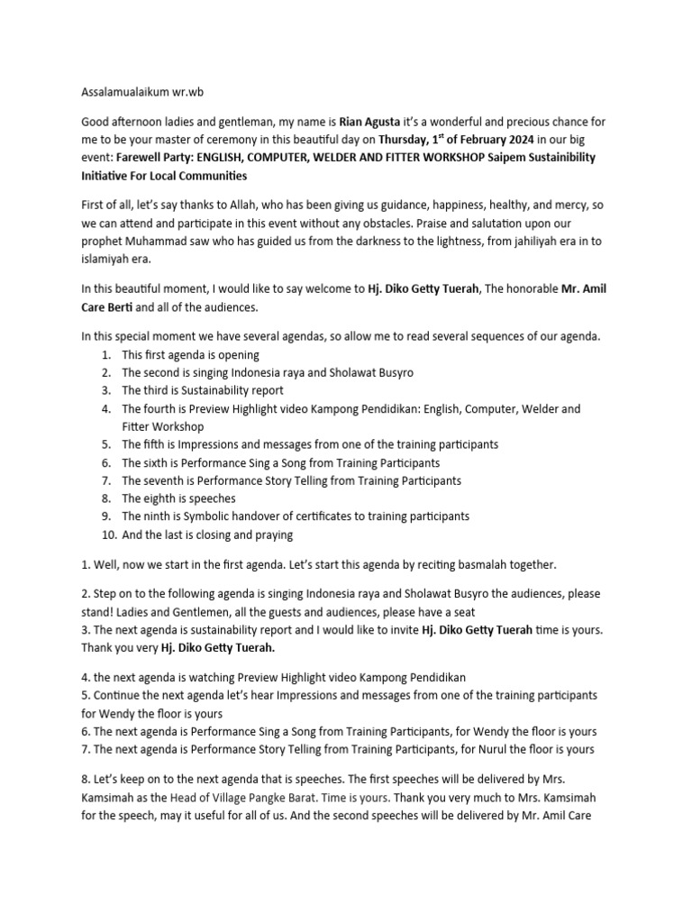 Closing Ceremony MC Script | PDF