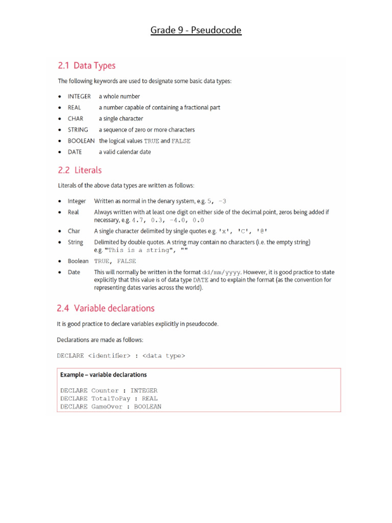 Grade 9 Pseudocode Concepts Guide | PDF | Technology & Engineering