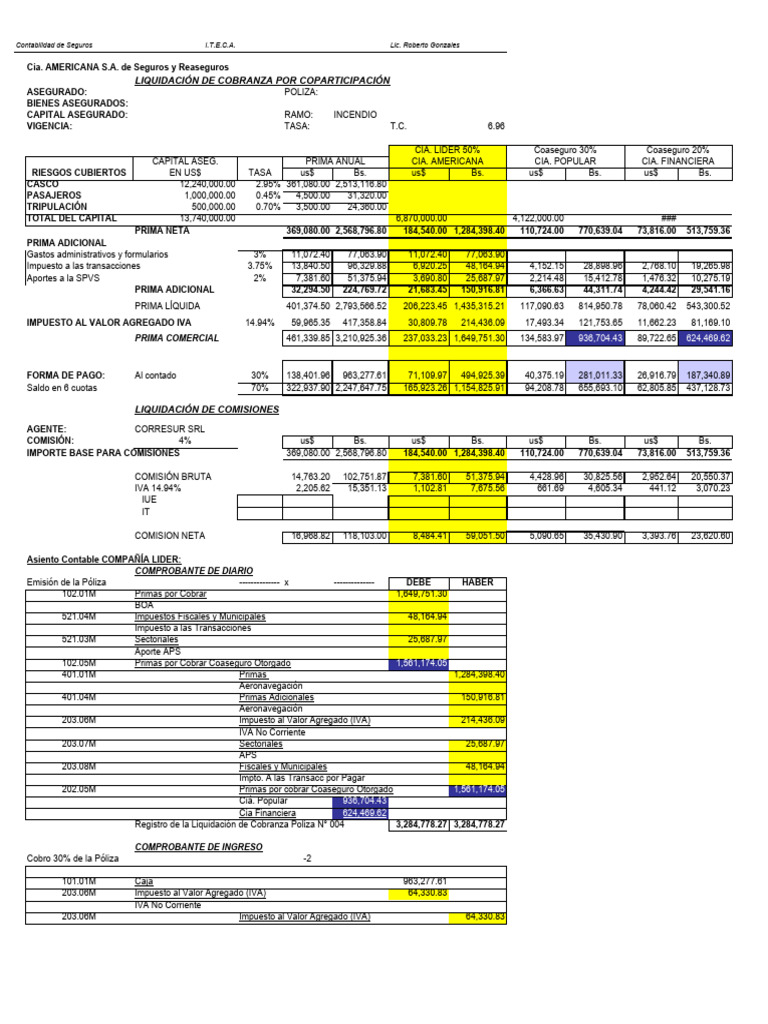Liquidación de Cobranza de Seguros | PDF | Reaseguro | Bancos