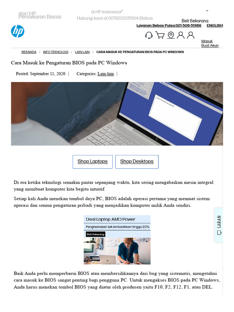 Cara Masuk Ke Pengaturan BIOS Pada PC Windows | PDF
