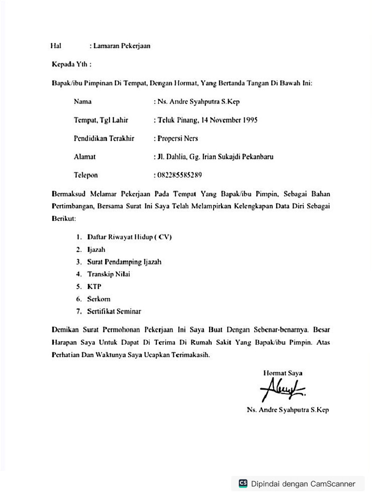 Surat Lamaran Andre Syahputra | PDF