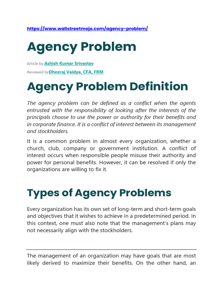 Chapter 2 - Agency Problem | PDF | Incentive | Shareholders