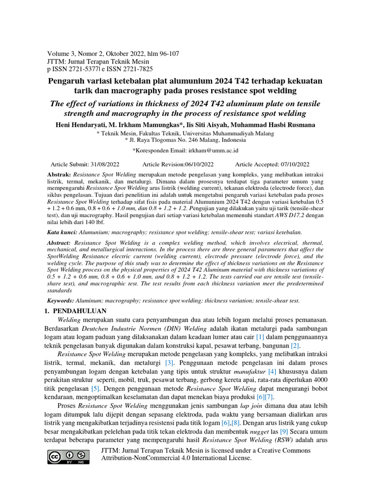 The Effect of Variations in Thickness of 2024 T42 Aluminum Plate On Tensile Strength and ...