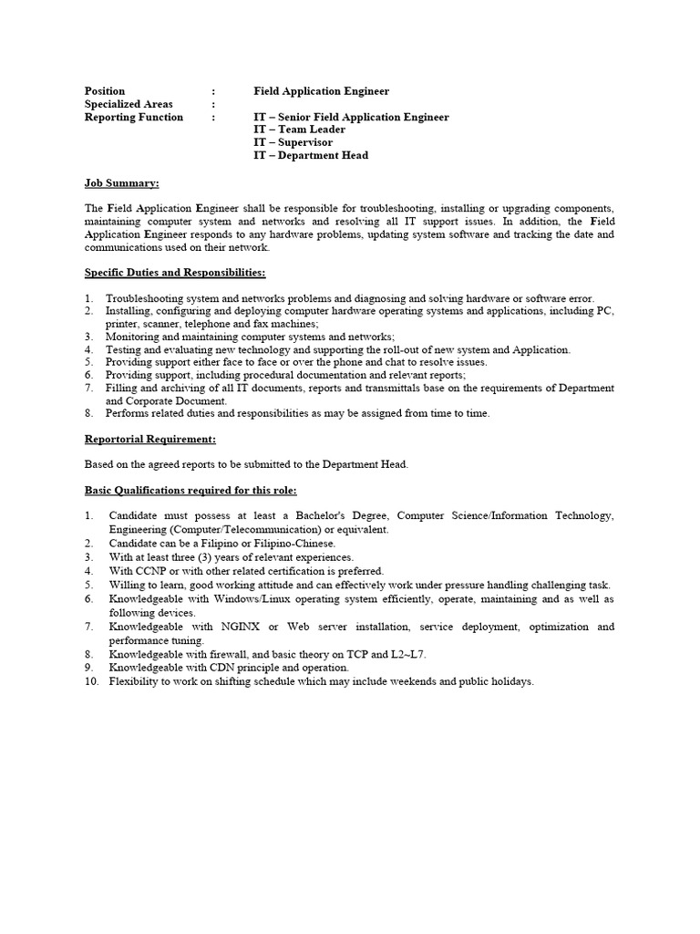 JD Field | PDF | Computer Network | Operating System