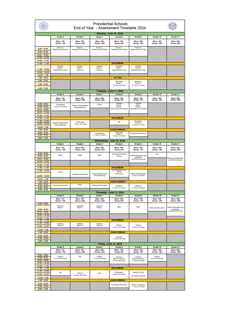 OFFICIAL EOY Exam Timetable 2024 | PDF