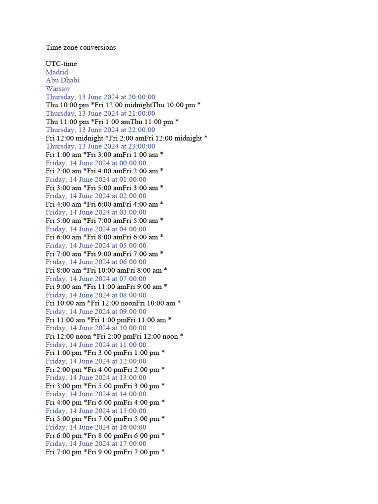 Time Zone Conversions | PDF | Travel