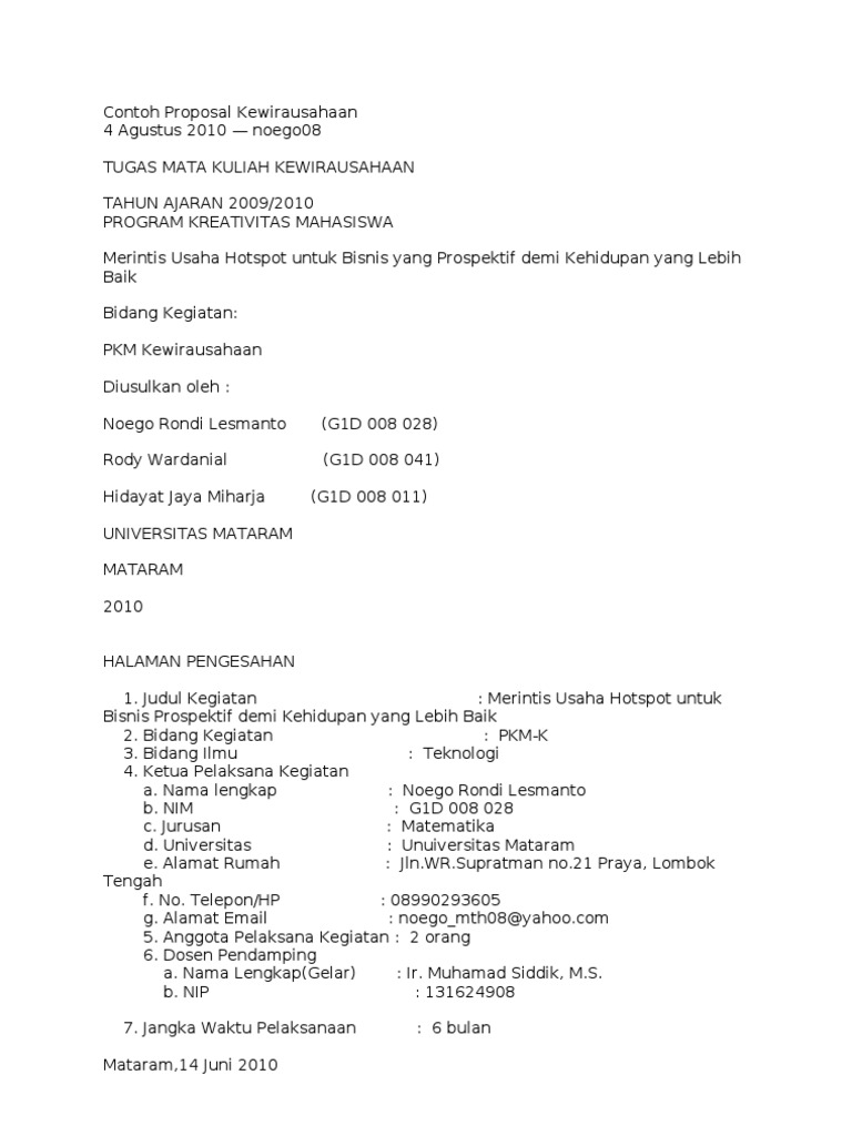 Contoh Proposal Usaha Hotspot | PDF
