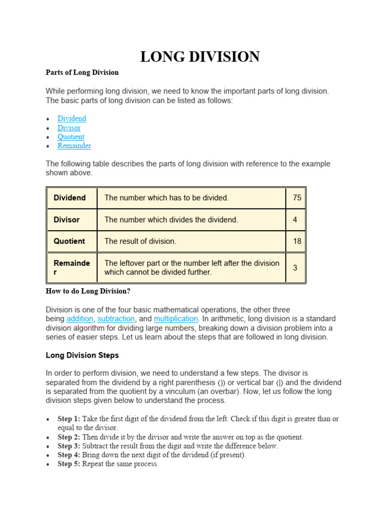 Long Division | PDF | Division (Mathematics) | Discrete Mathematics