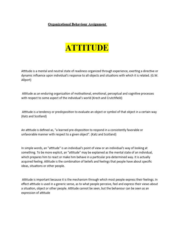 Organizational Behaviour Assignment | PDF | Attitude (Psychology) | Affect (Psychology)