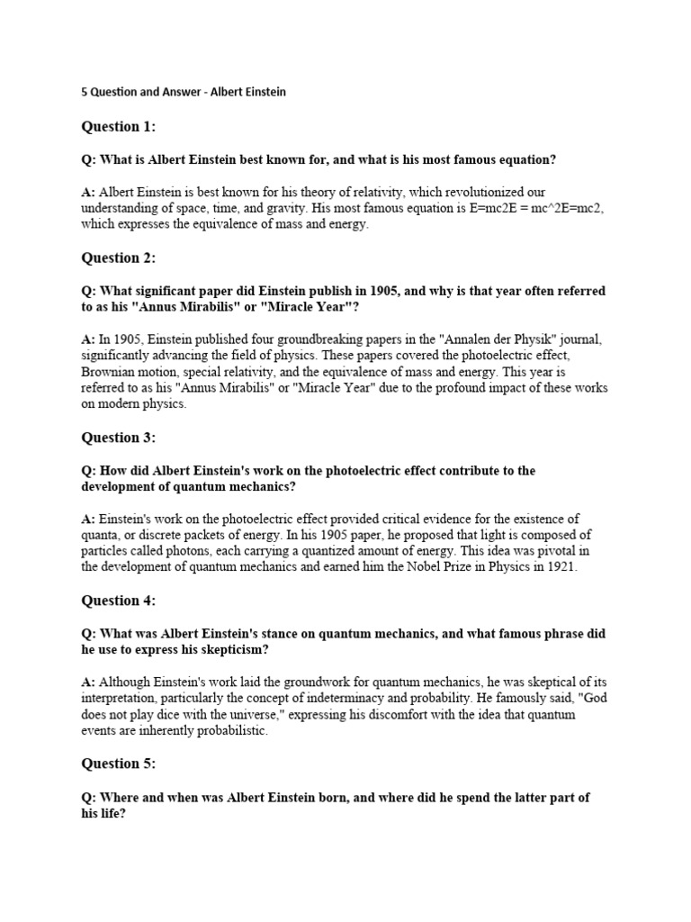 5 Question and Answer - Albert Einstein | PDF | Philosophy | History