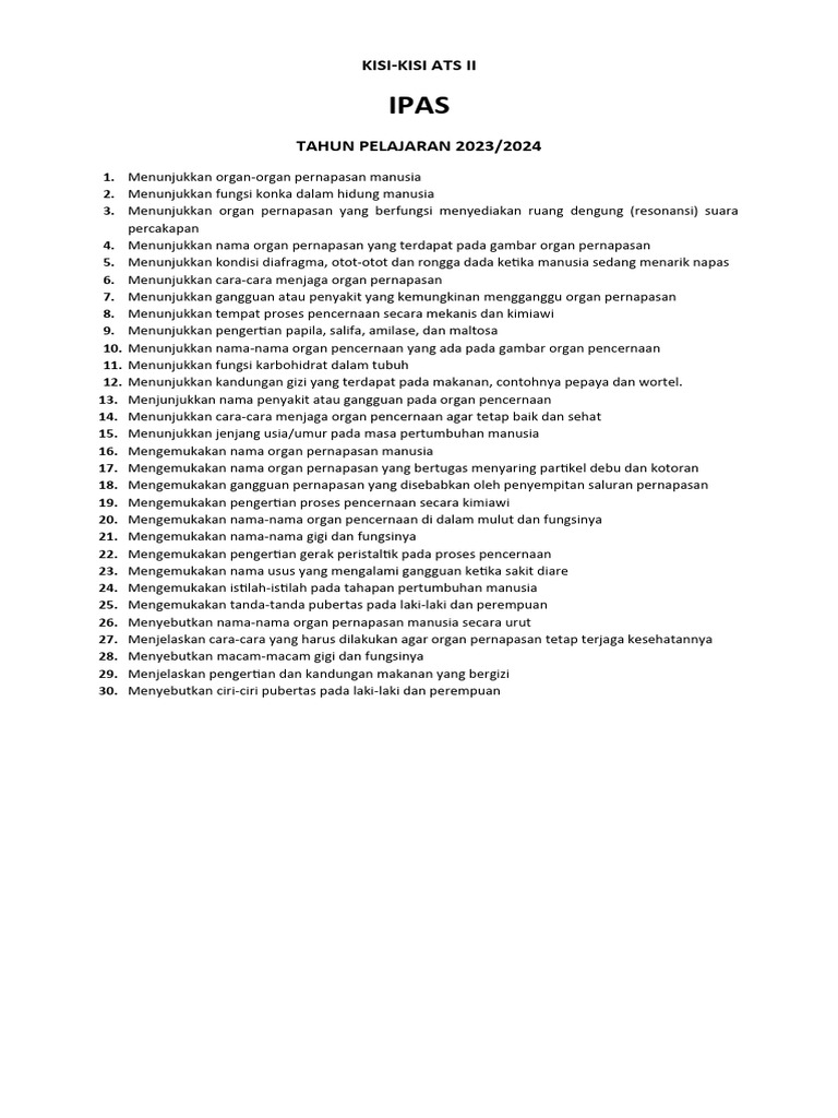 KISI-KISI IPAS ATS Li 2023-2024 | PDF