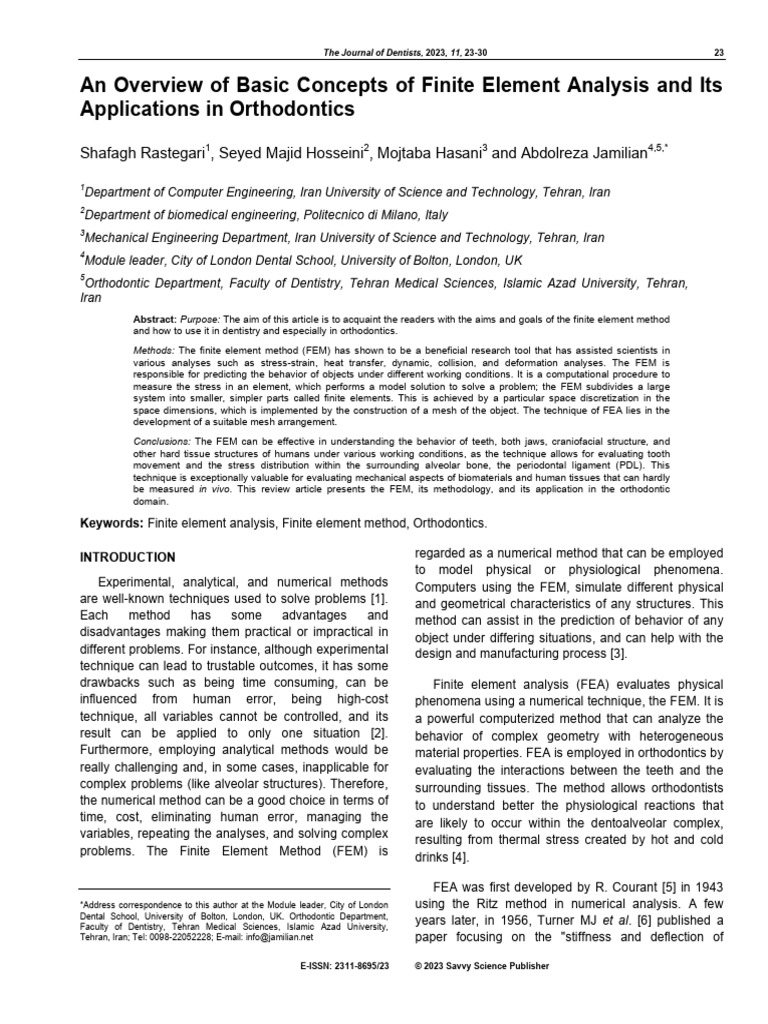 An Overview of Basic Concepts of Finite Element Analysis and Its Applications in Orthodontics ...