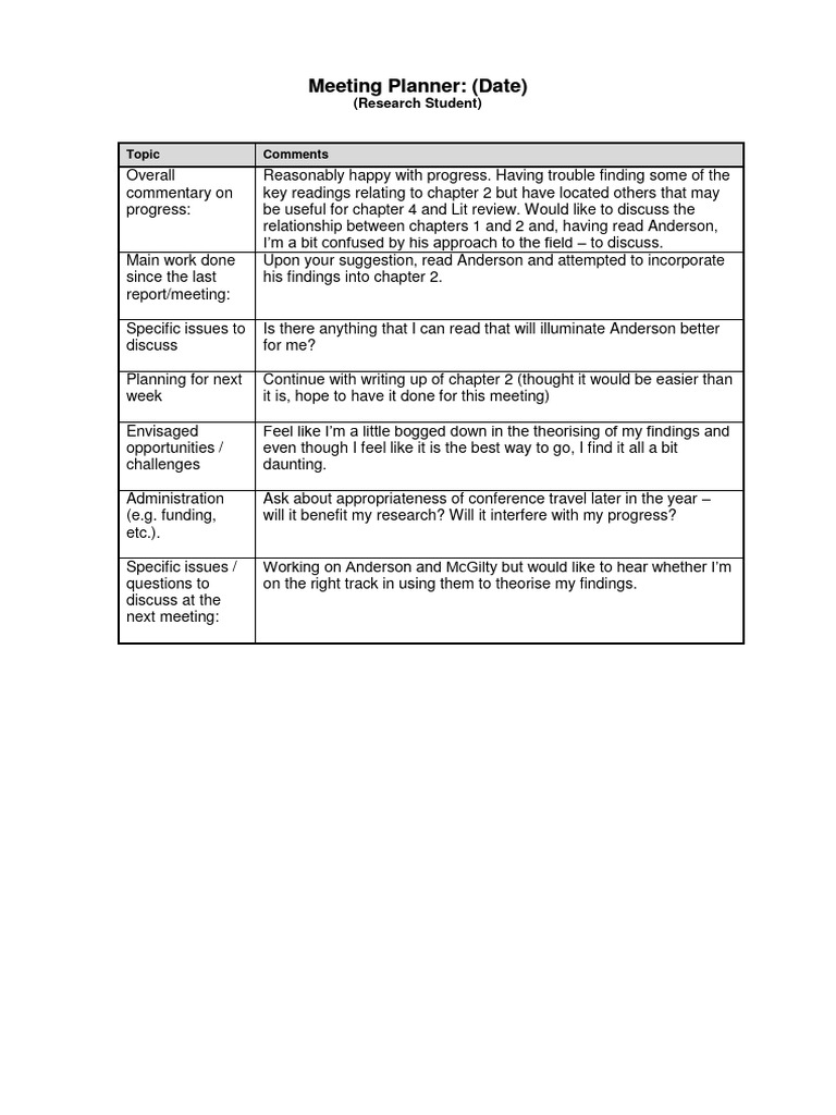 Sample Meeting Planner Template | PDF | Career & Growth | Language Arts ...