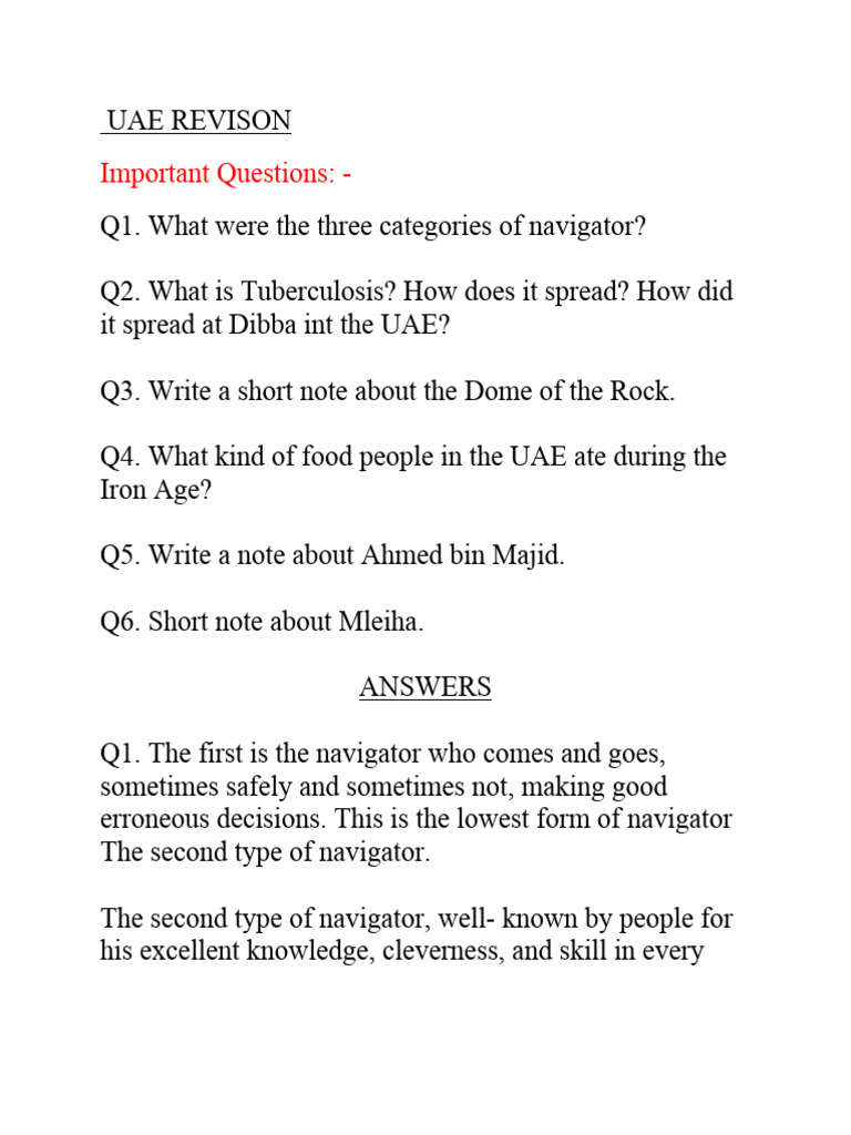 Uae Revison Worksheet | PDF