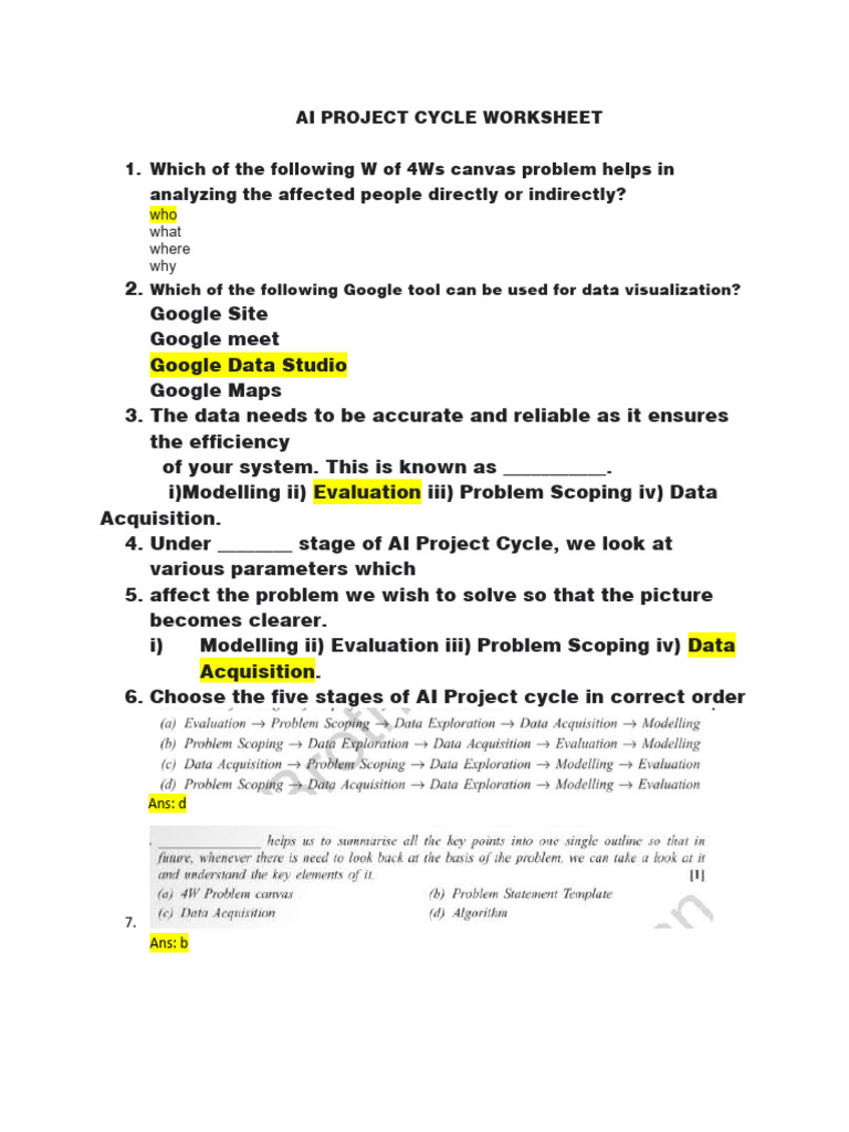 AI Project Cycle Work Sheet | PDF