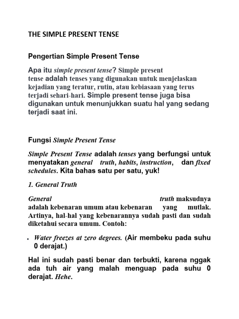 THE SIMPLE PRESENT TENSE (Lengkap) | PDF