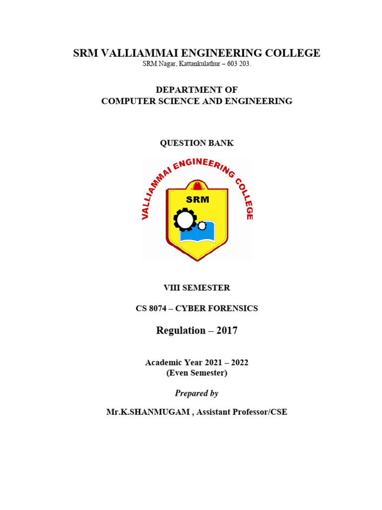 Cyber Forensics Question Bank 2021-22 | PDF | Computer Forensics ...
