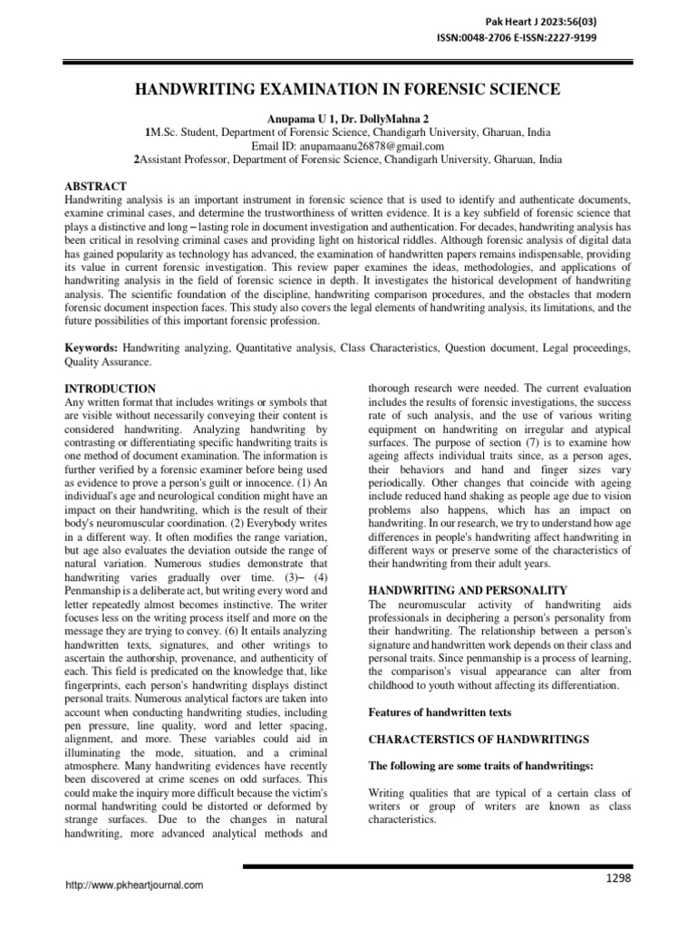Handwriting Analysis in Forensics | PDF | Forensic Science | Graphology