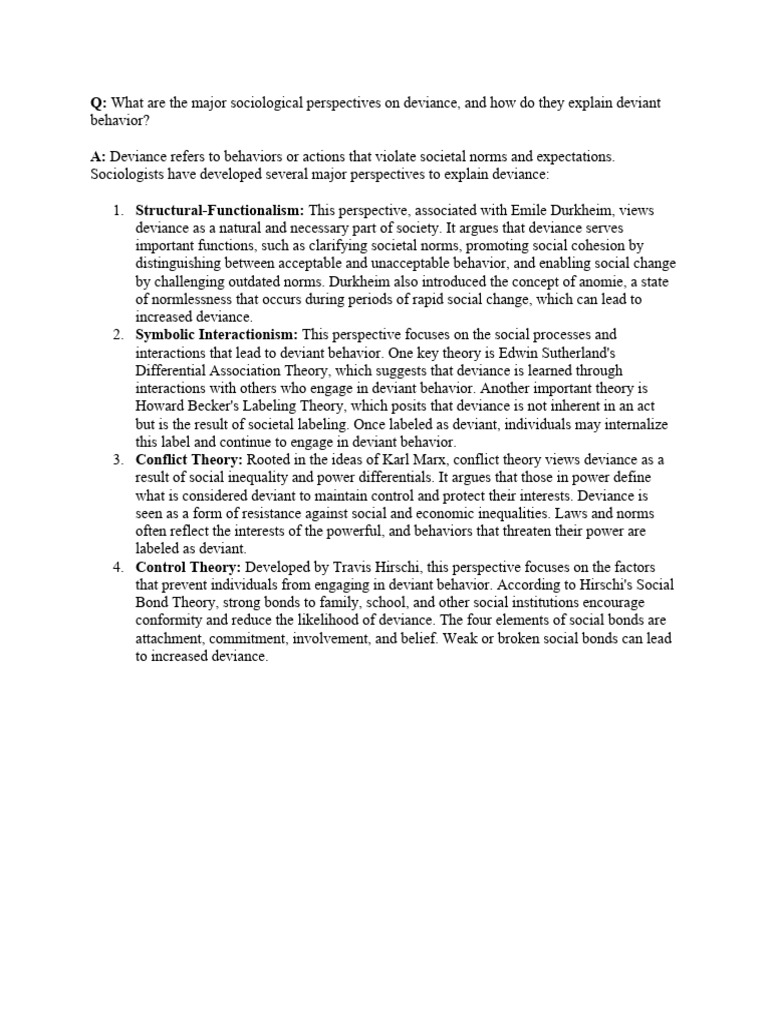 What Are The Major Sociological Perspectives On Deviance, and How Do ...