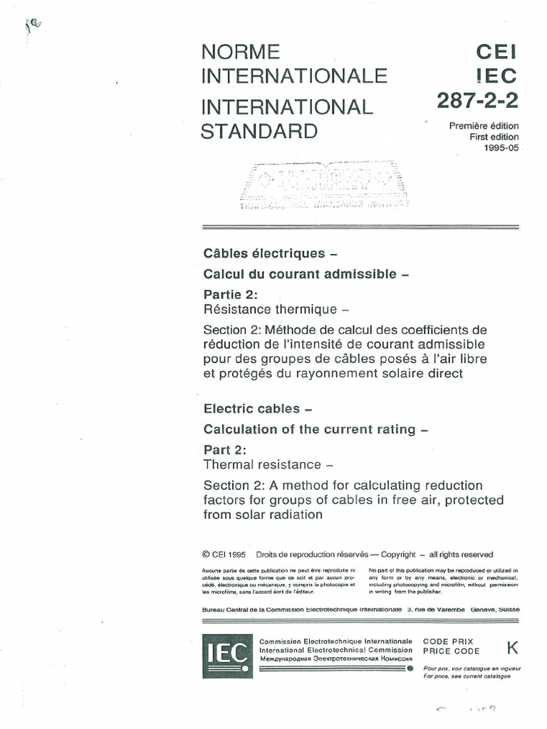 IEC 60287-2-2 Ed 1 1995-05 - Elec Cables - Cal of The Current Rating-Thermal Resistance | PDF