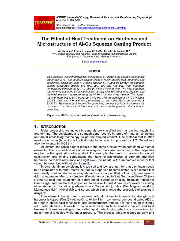 The Effect of Heat Treatment On Hardness and Microstructure of Al-Cu ...