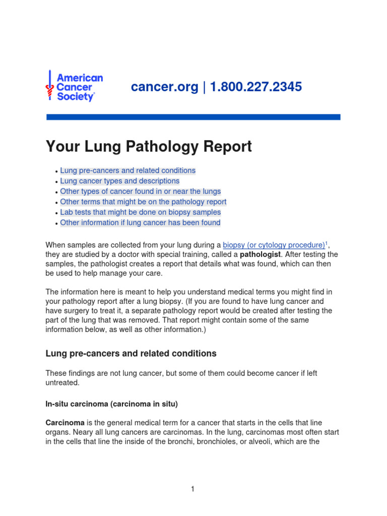 Your Lung Pathology Report: Lung Pre-Cancers and Related Conditions | PDF | Lung Cancer | Carcinoma