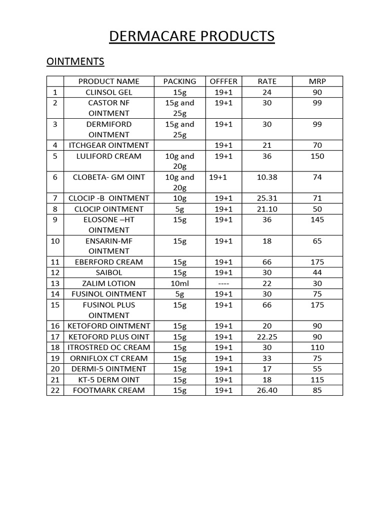 Dermacare Products | PDF | Topical Medication | Cosmetics