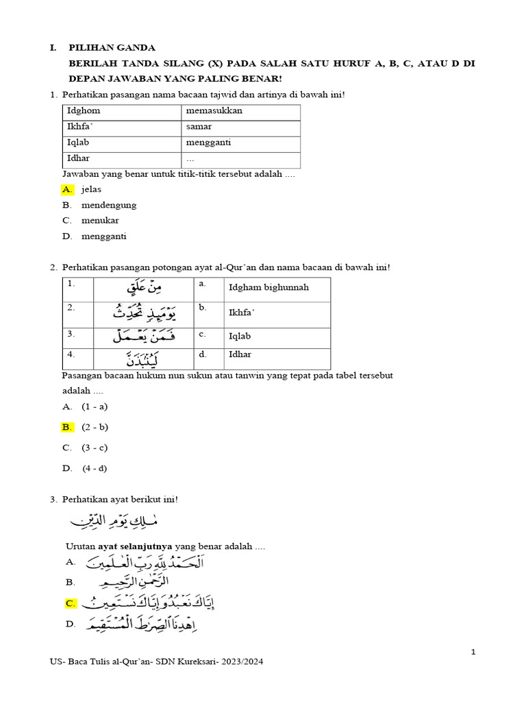 Latihan SOAL Usek BTQ-1 | PDF