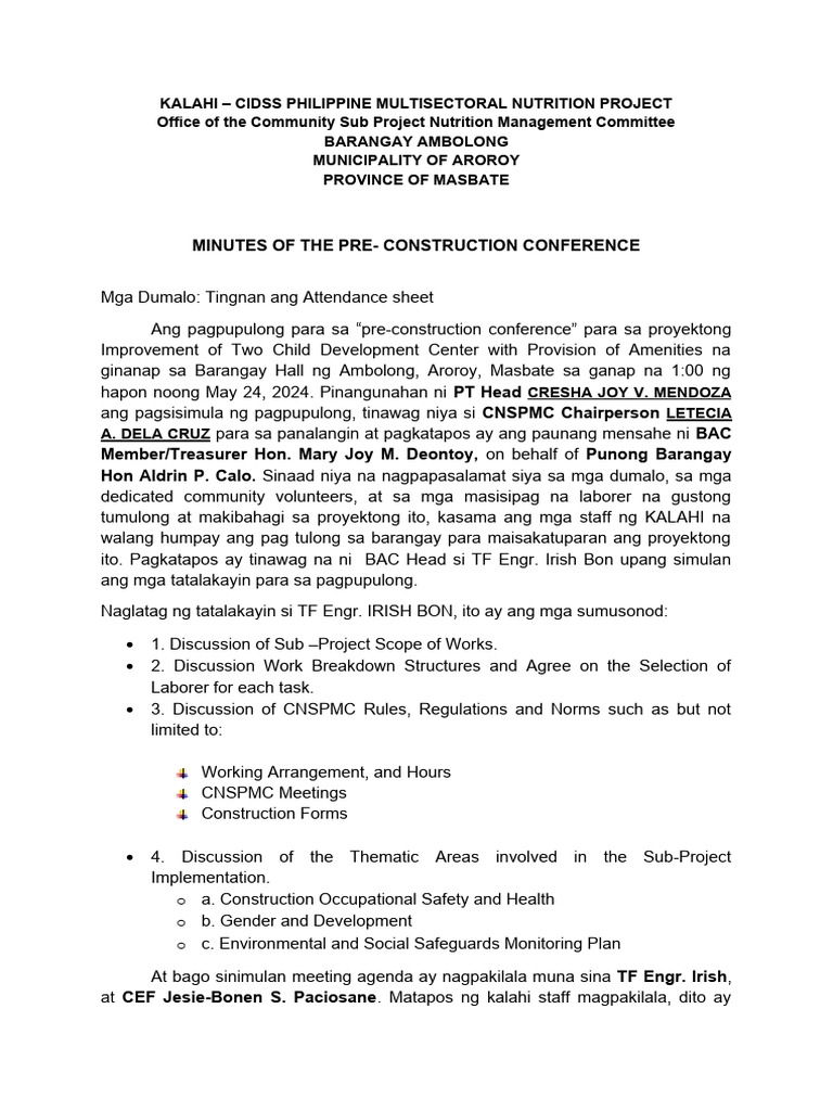 PRE-CON-MINUTES | PDF